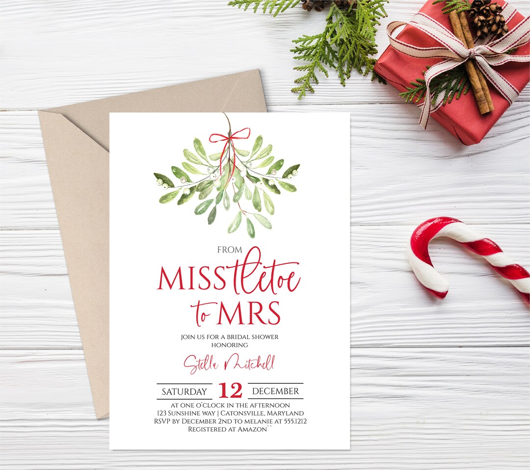 Mistletoe Bridal Shower Invitation Editable Christmas Bridal - Etsy