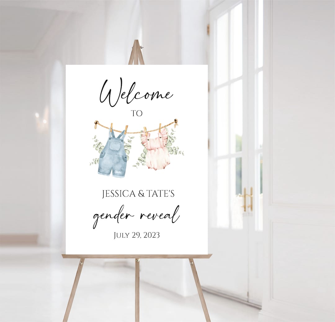 Clothesline Gender Reveal Sign, Editable Minimalist Gender Reveal ...
