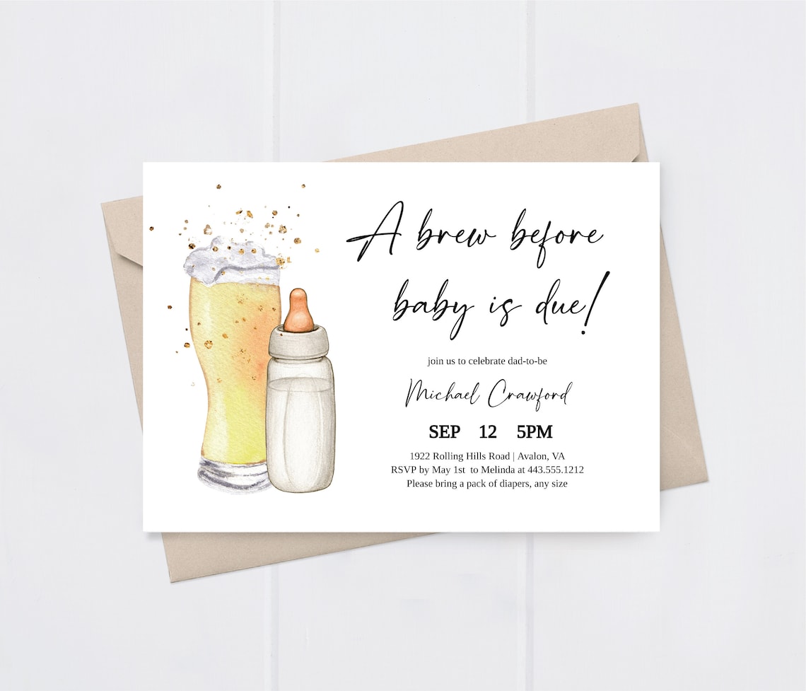 Printable Beer Diaper Party Invitation Template, Editable Brews and ...
