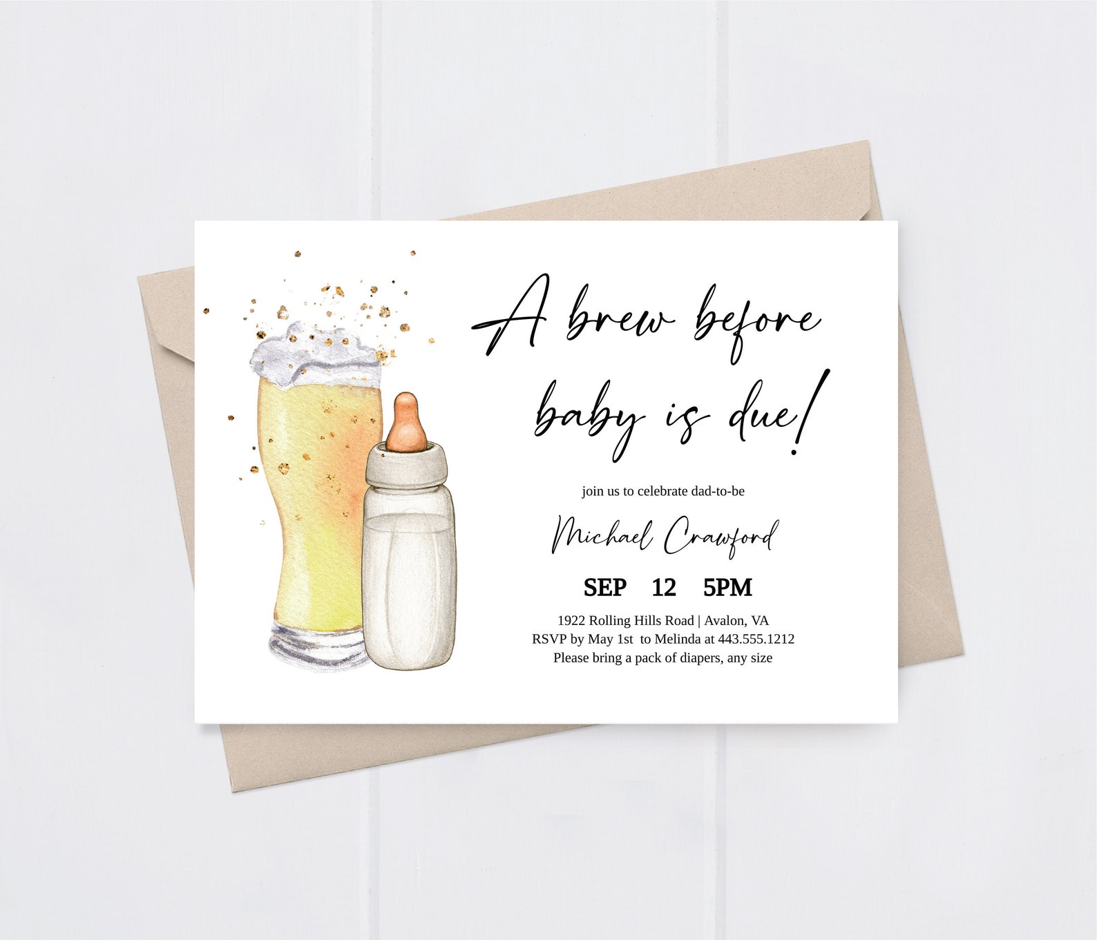 Printable Beer Diaper Party Invitation Template, Editable Brews and ...