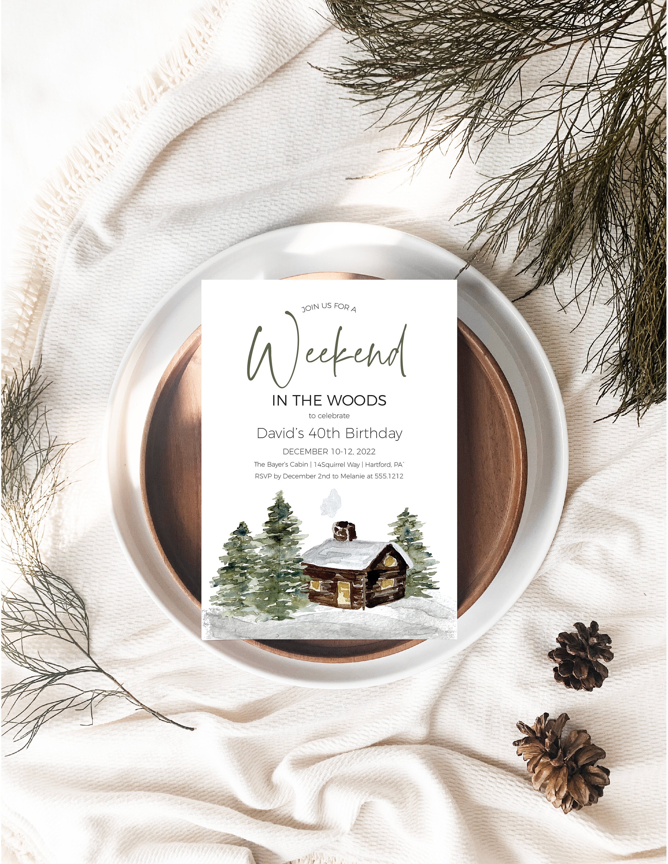 Weekend in the Woods Invitation Template, Cabin Birthday Party ...