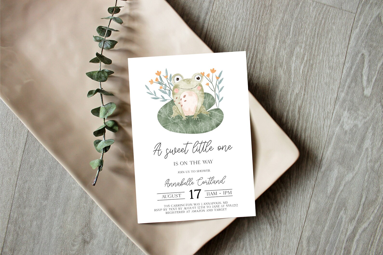 Frog Baby Shower Invitation, Frog Baby Shower Digital Invitation ...