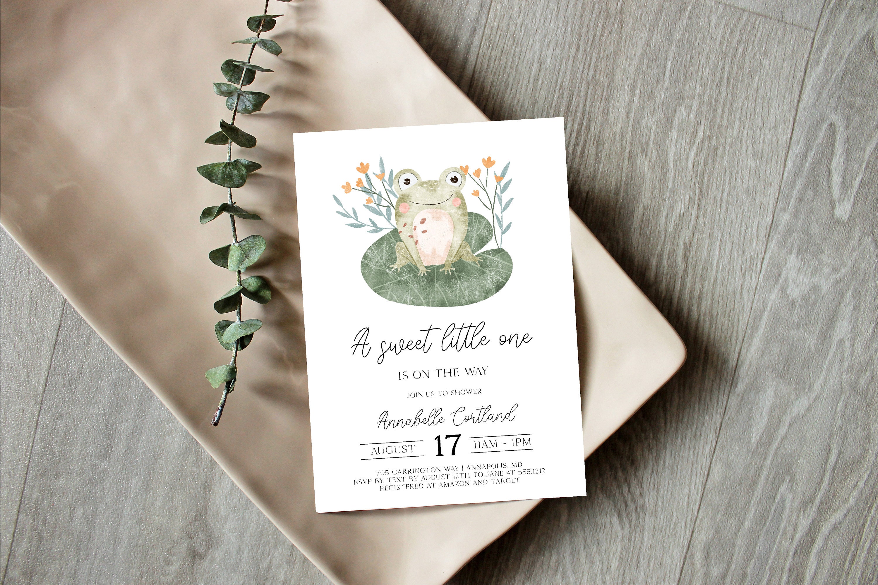 Frog Baby Shower Invitation, Frog Baby Shower Digital Invitation ...