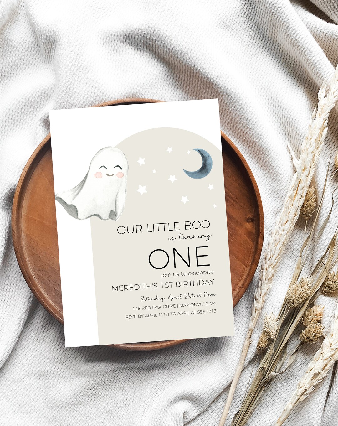 Little Boo First Birthday Invite,minimalist Ghost Birthday Party ...