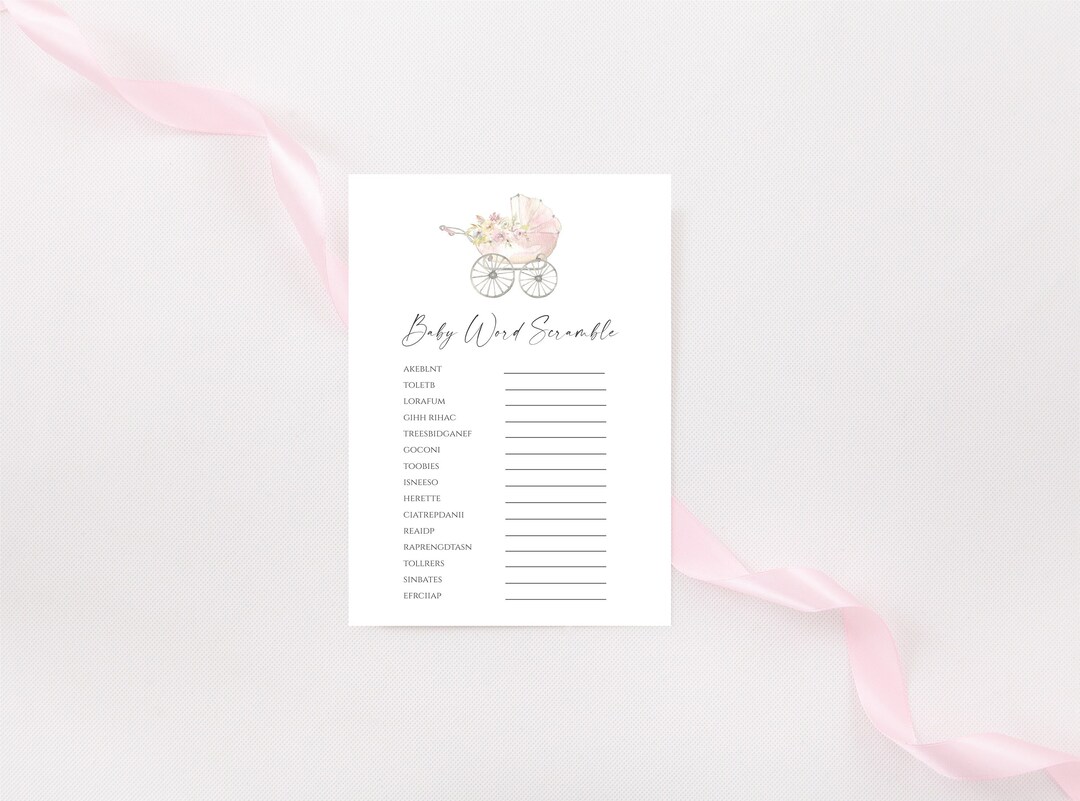 Baby Shower Word Scramble Game, Printable Girl Baby Shower Game Instant ...