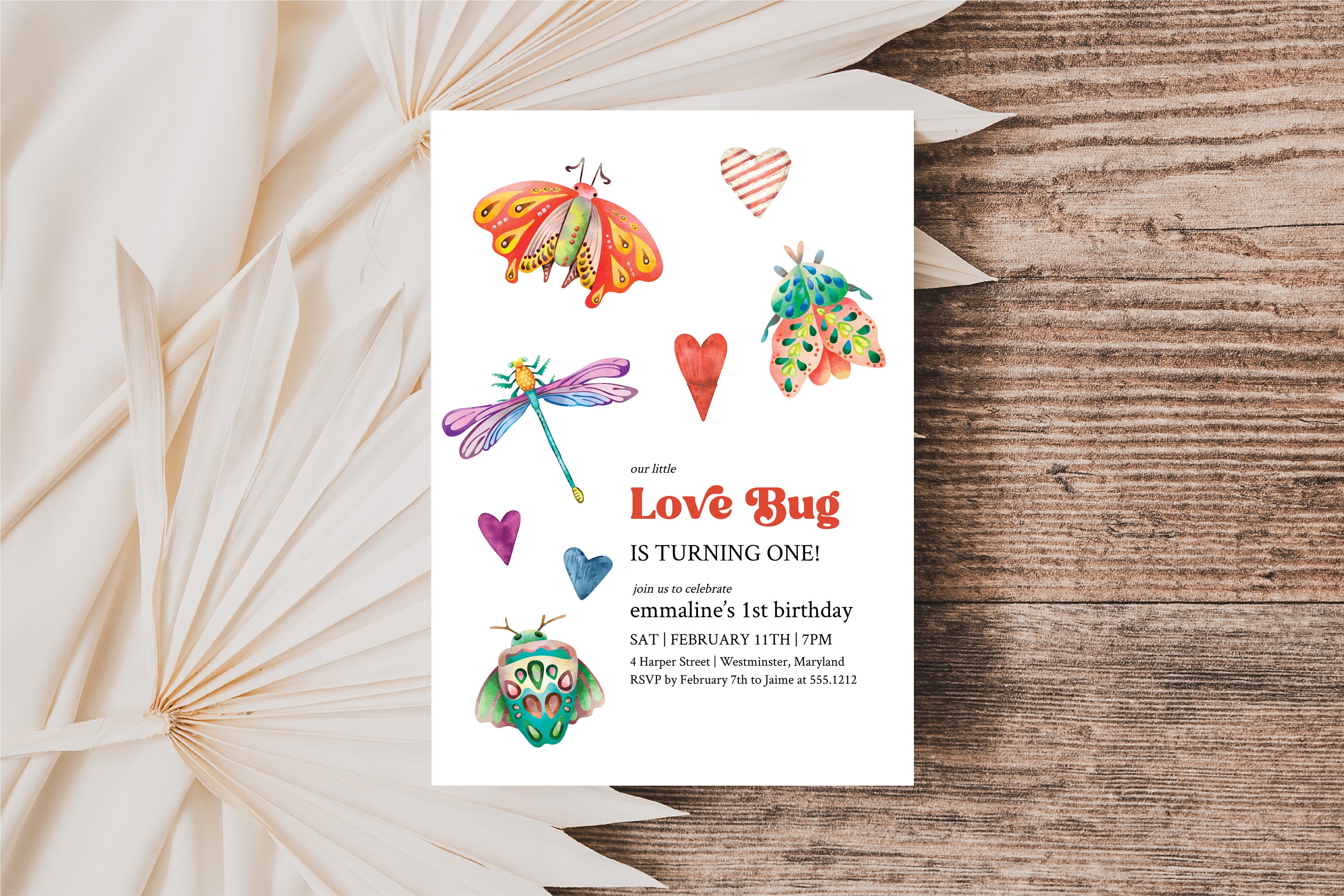 Love Bug Birthday Party Invitation, Editable Insect Birthday Party ...