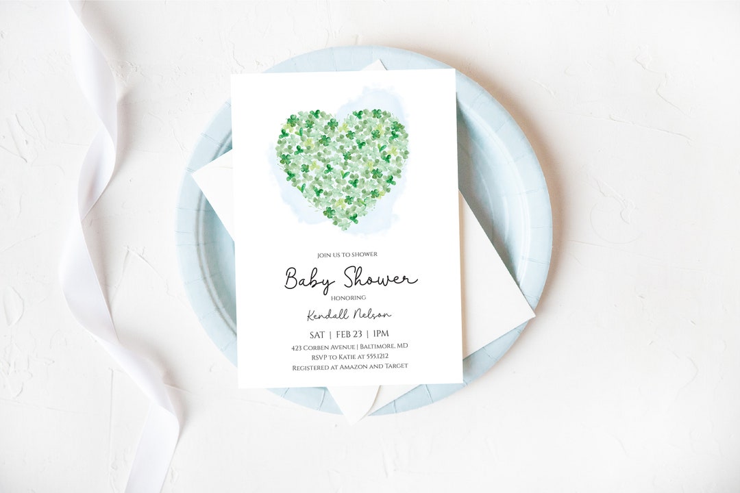 Boy Shamrock Baby Shower Invitation, March Baby Shower Invite, Editable ...