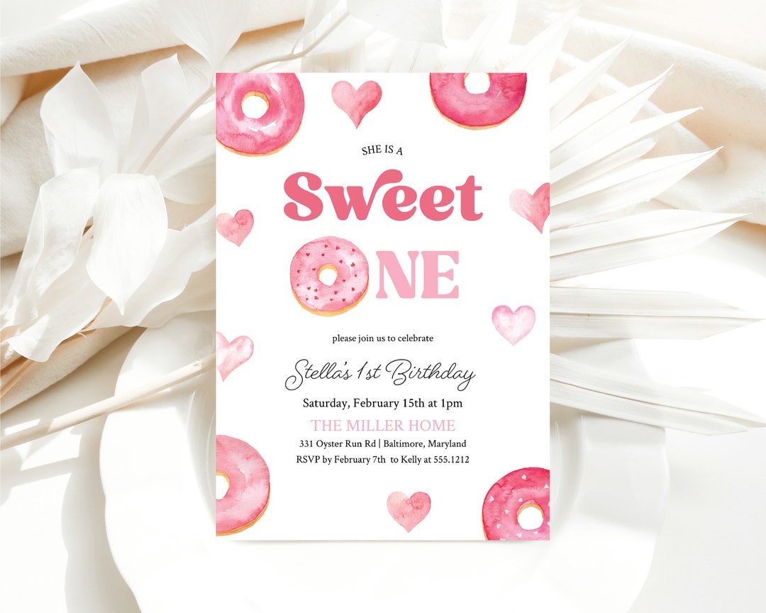 Sweet One Birthday Party Invitation, Editable Valentine Birthday Invite ...