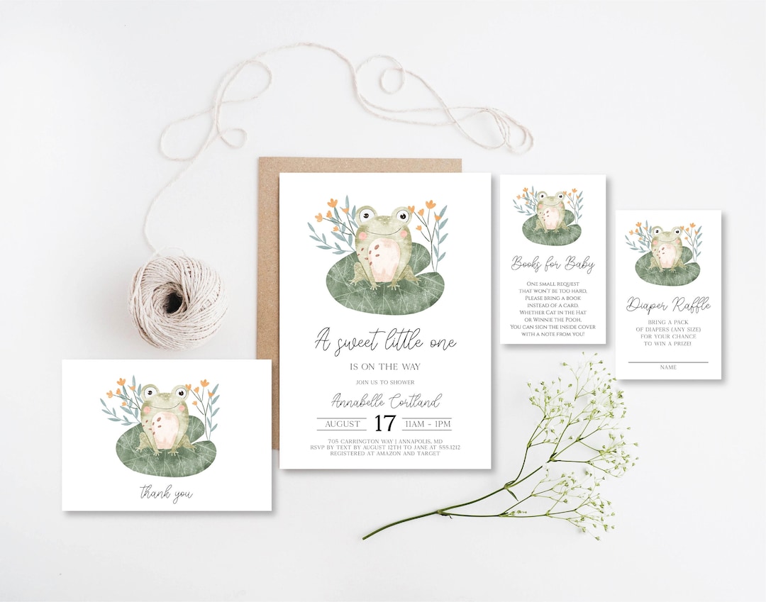 Frog Baby Shower Invitation Bundle, Frog Baby Shower Digital Invitation ...