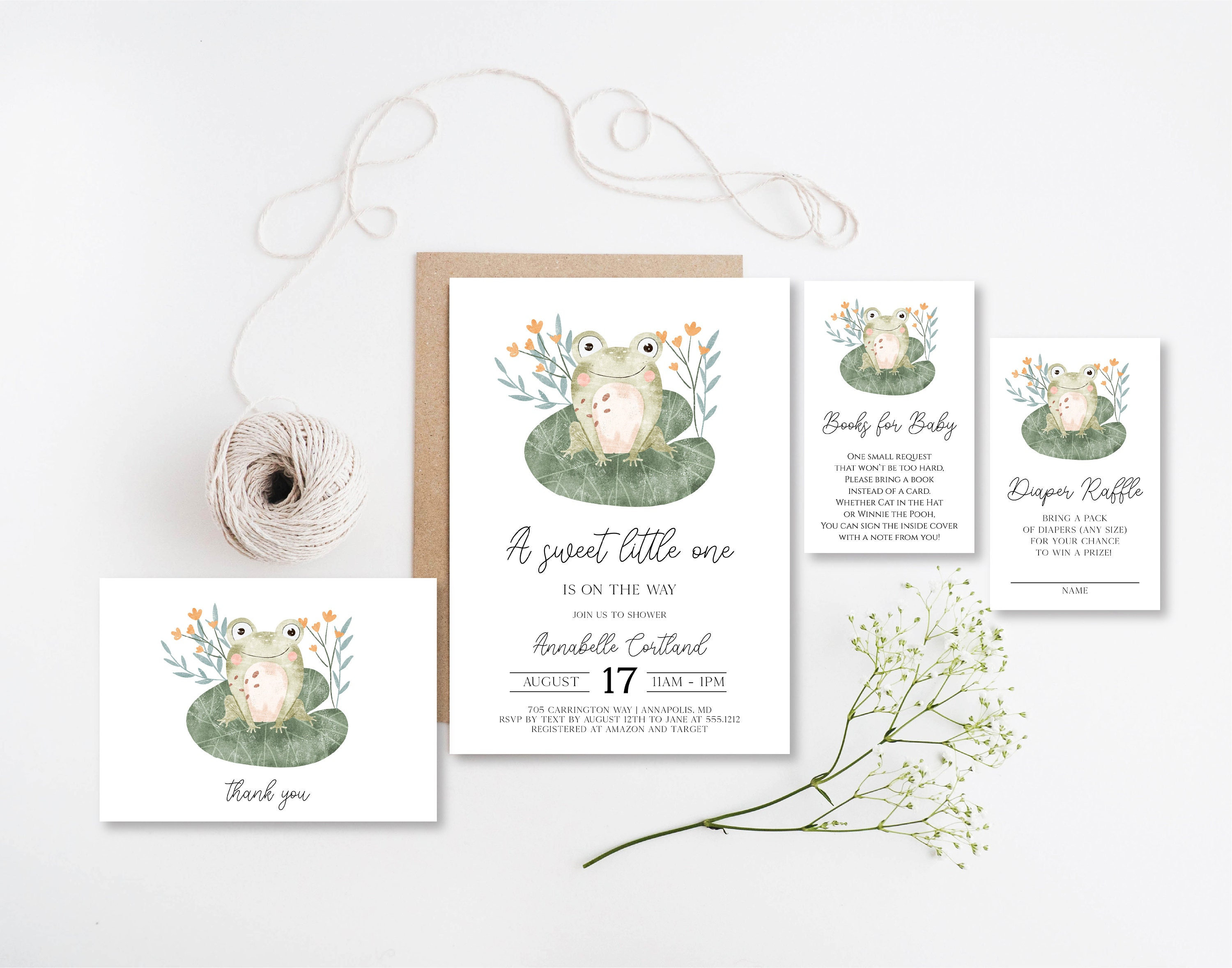 Frog Baby Shower Invitation Bundle, Frog Baby Shower Digital Invitation ...