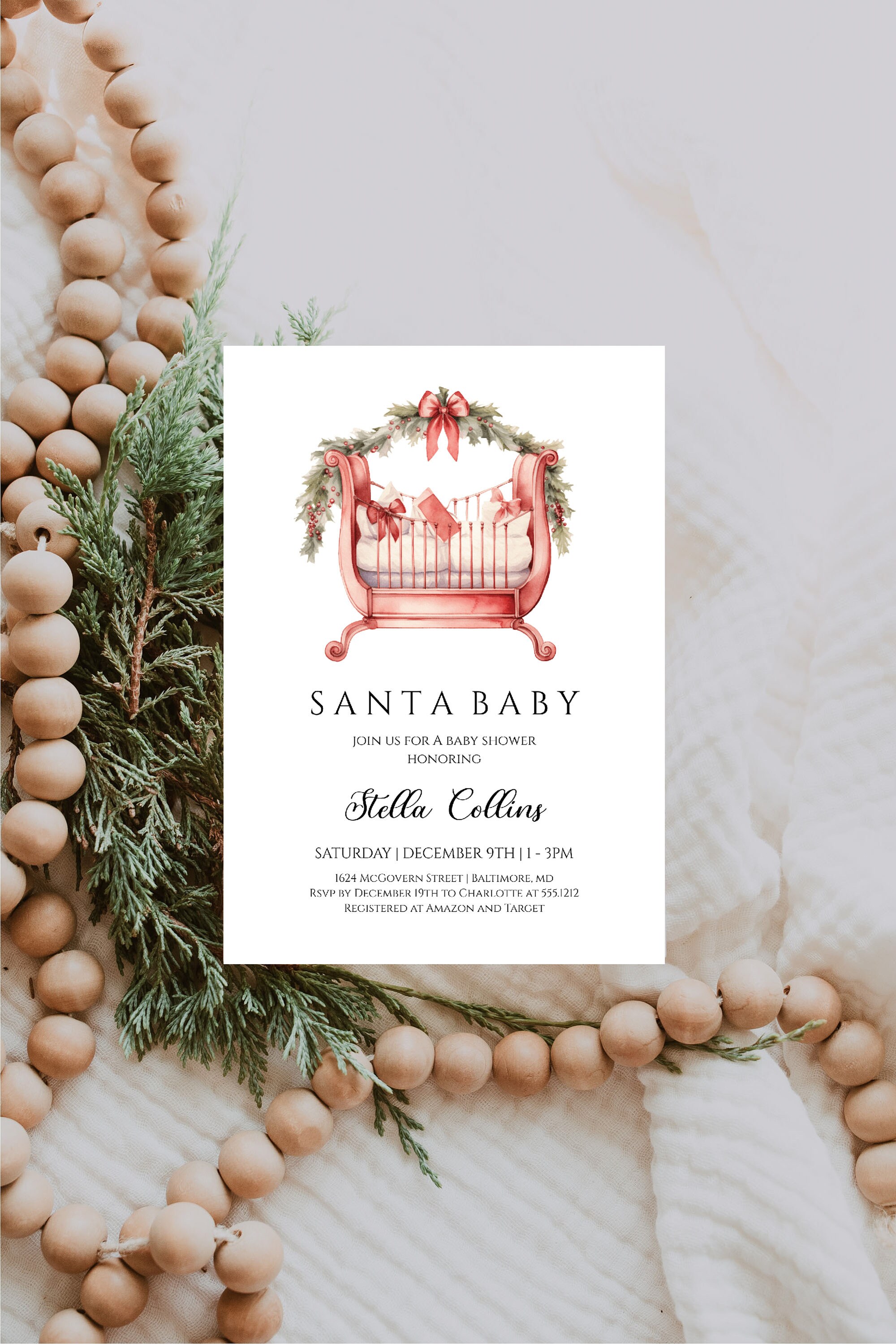 Santa Baby Shower Invitation, Editable Christmas Baby Shower Invite ...