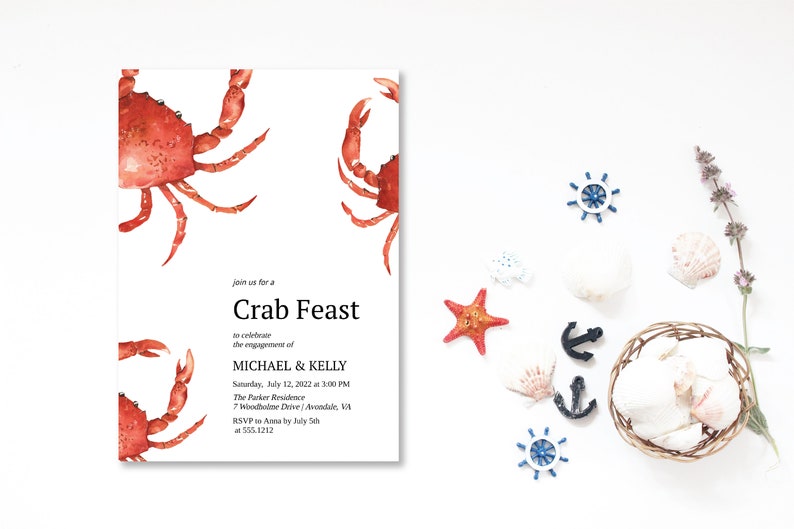 Crab Feast Invitation, Seafood Engagement Party Invite, Crab Feast ...