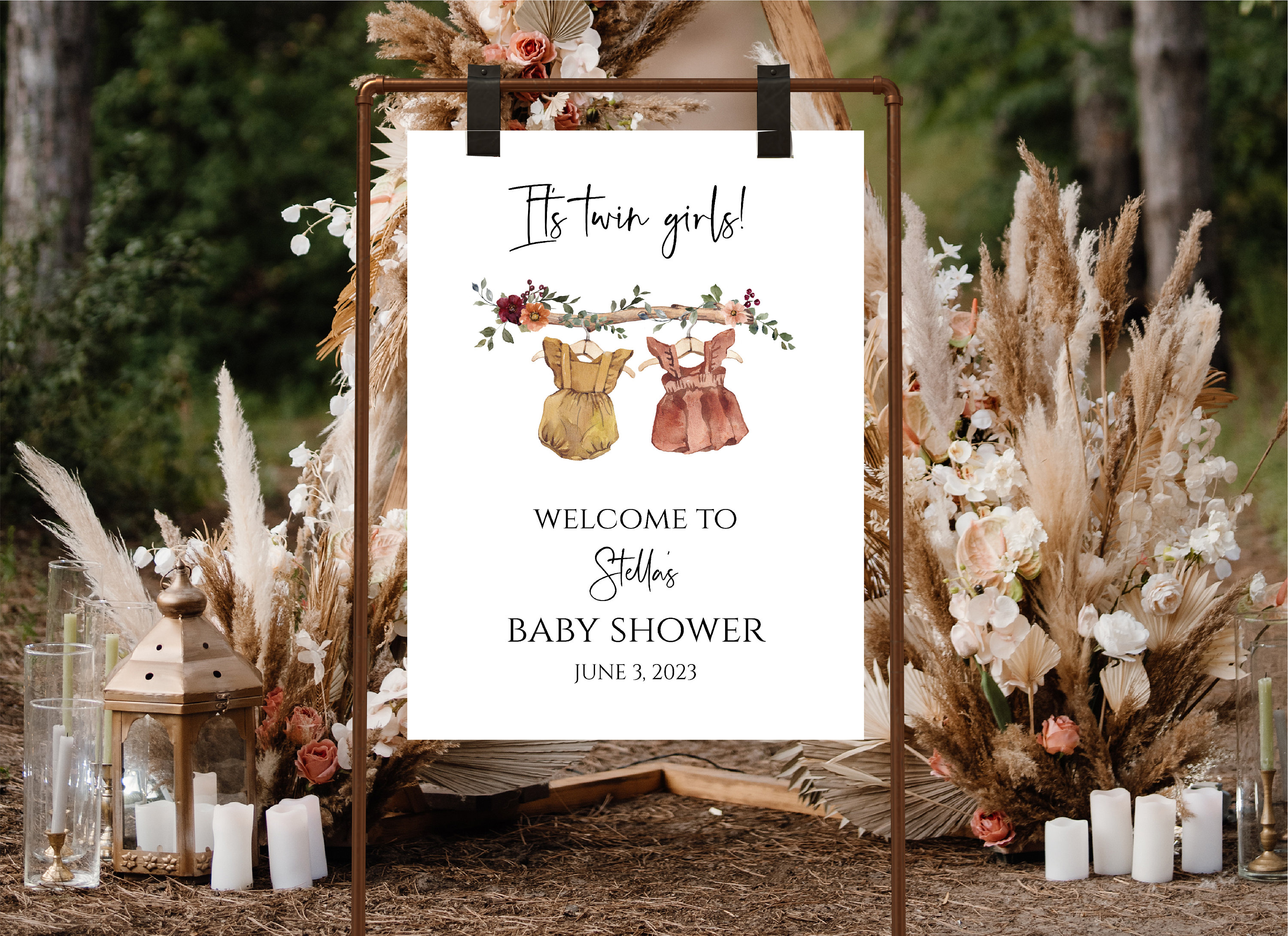 Boho Twin Girls Baby Shower Welcome Sign, Fall Baby Shower Sign ...
