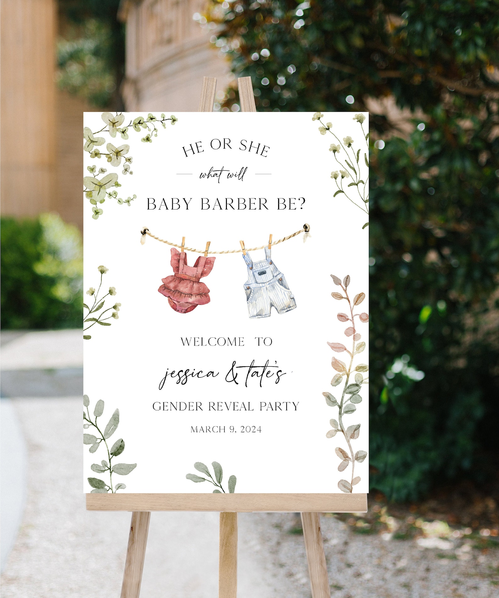 Clothesline Gender Reveal Sign, Editable Minimalist Gender Reveal ...