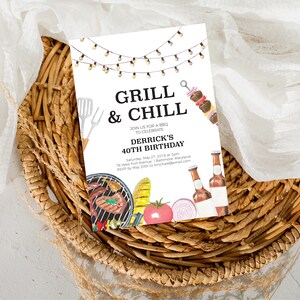 Grill and Chill Birthday Party Invitation Template, BBQ Birthday Party ...