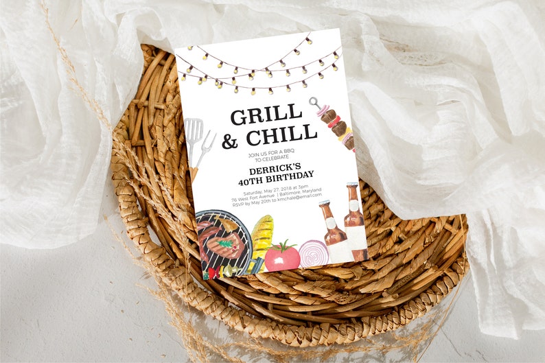Grill and Chill Birthday Party Invitation Template, BBQ Birthday Party ...
