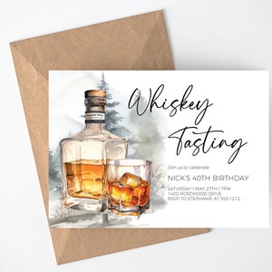 Whiskey Tasting Invitation, Rustic Whiskey Birthday Party Invitation ...