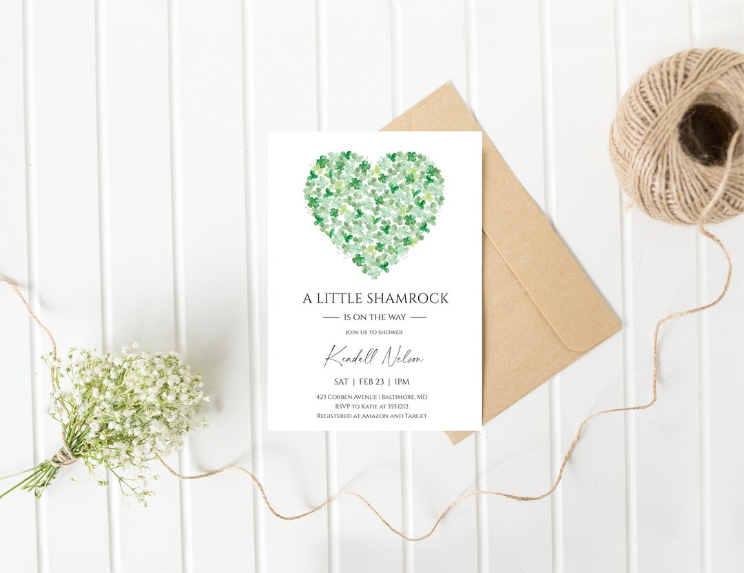 Shamrock Baby Shower Invitation, March Baby Shower Invite, Editable ...