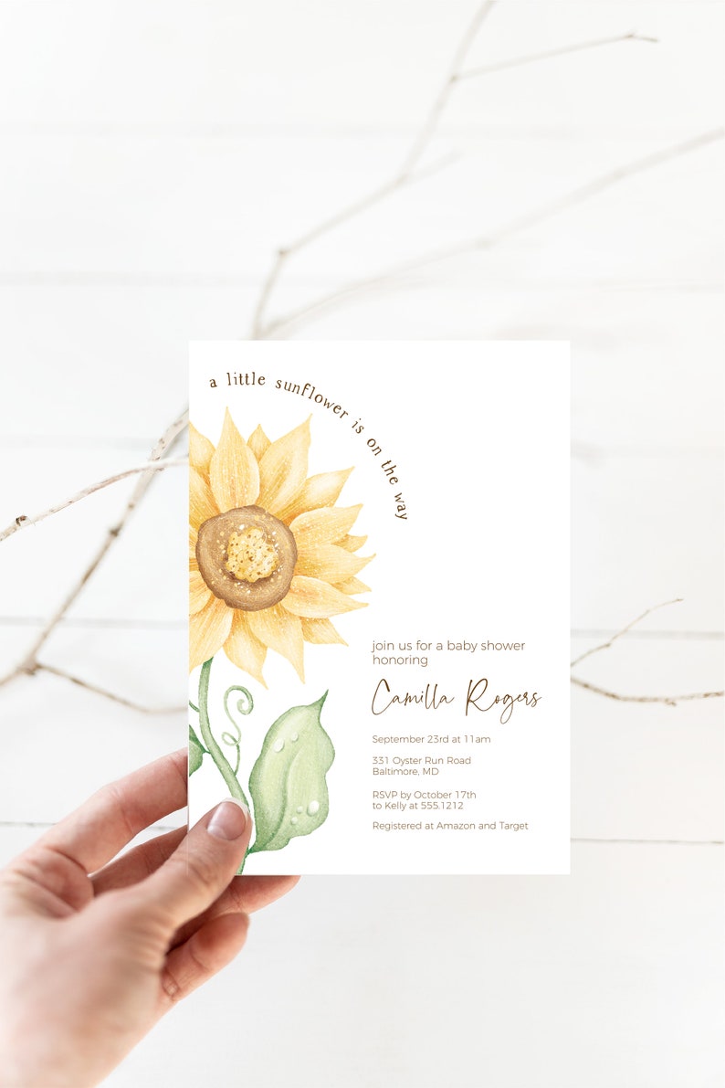 Sunflower Baby Shower Invitation, Editable Sunflower Baby Shower Invite ...