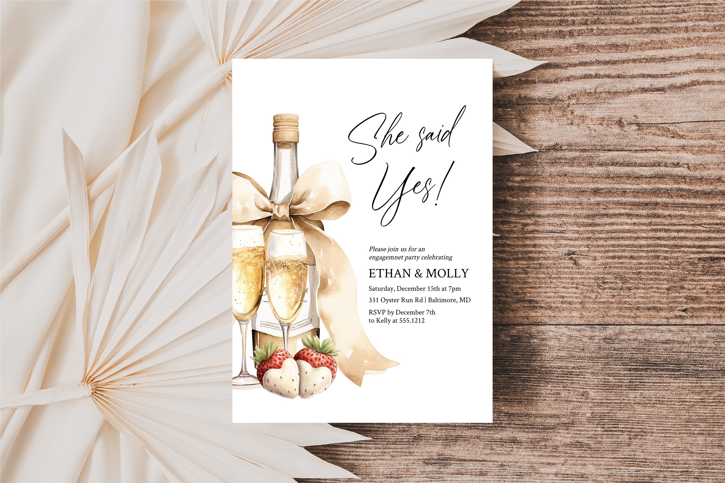She Said Yes Engagement Party Invitation, Champagne Engagement Party ...