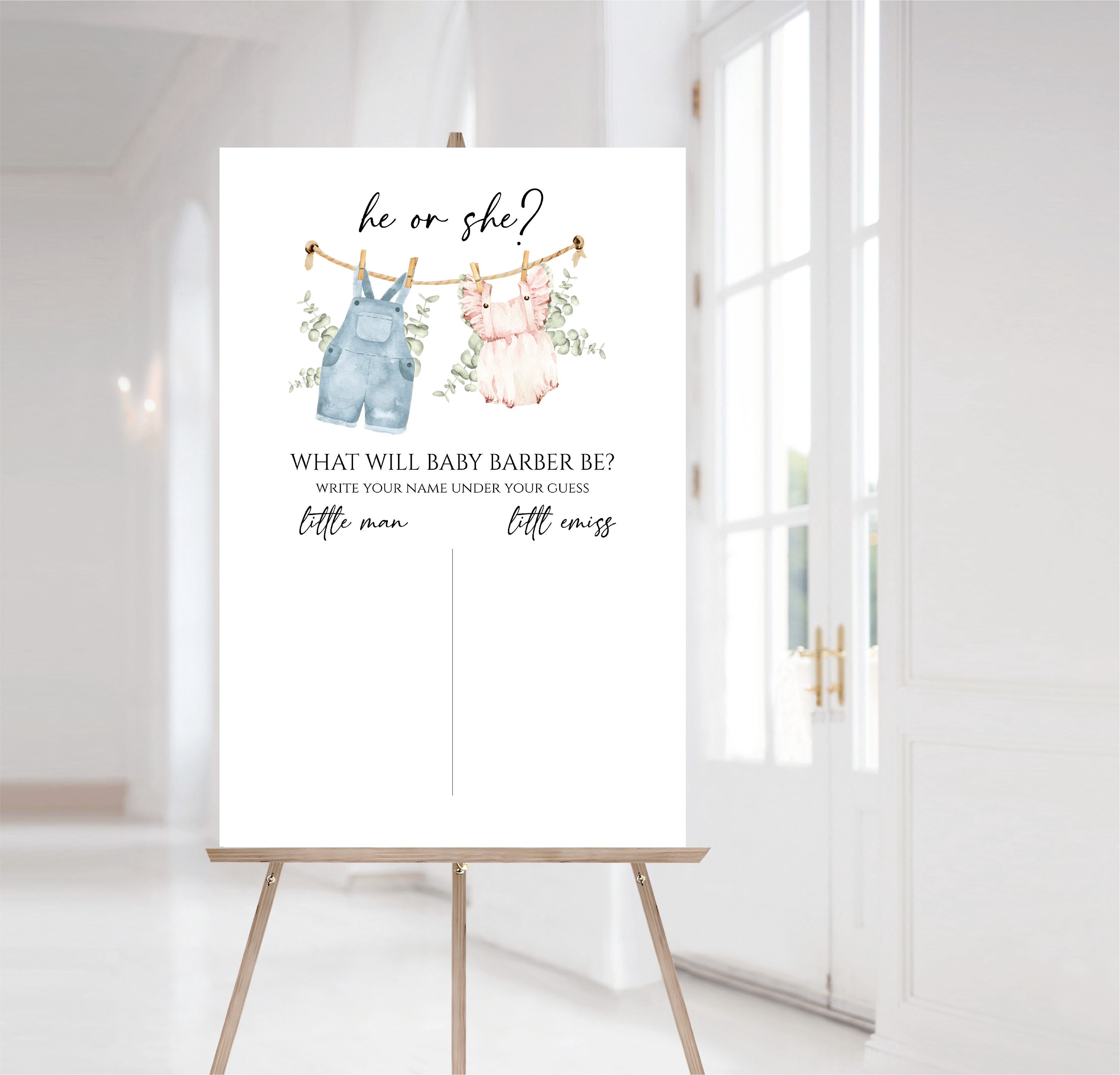 Clothesline Gender Reveal Guessing Game Sign, He or She Gender Reveal ...