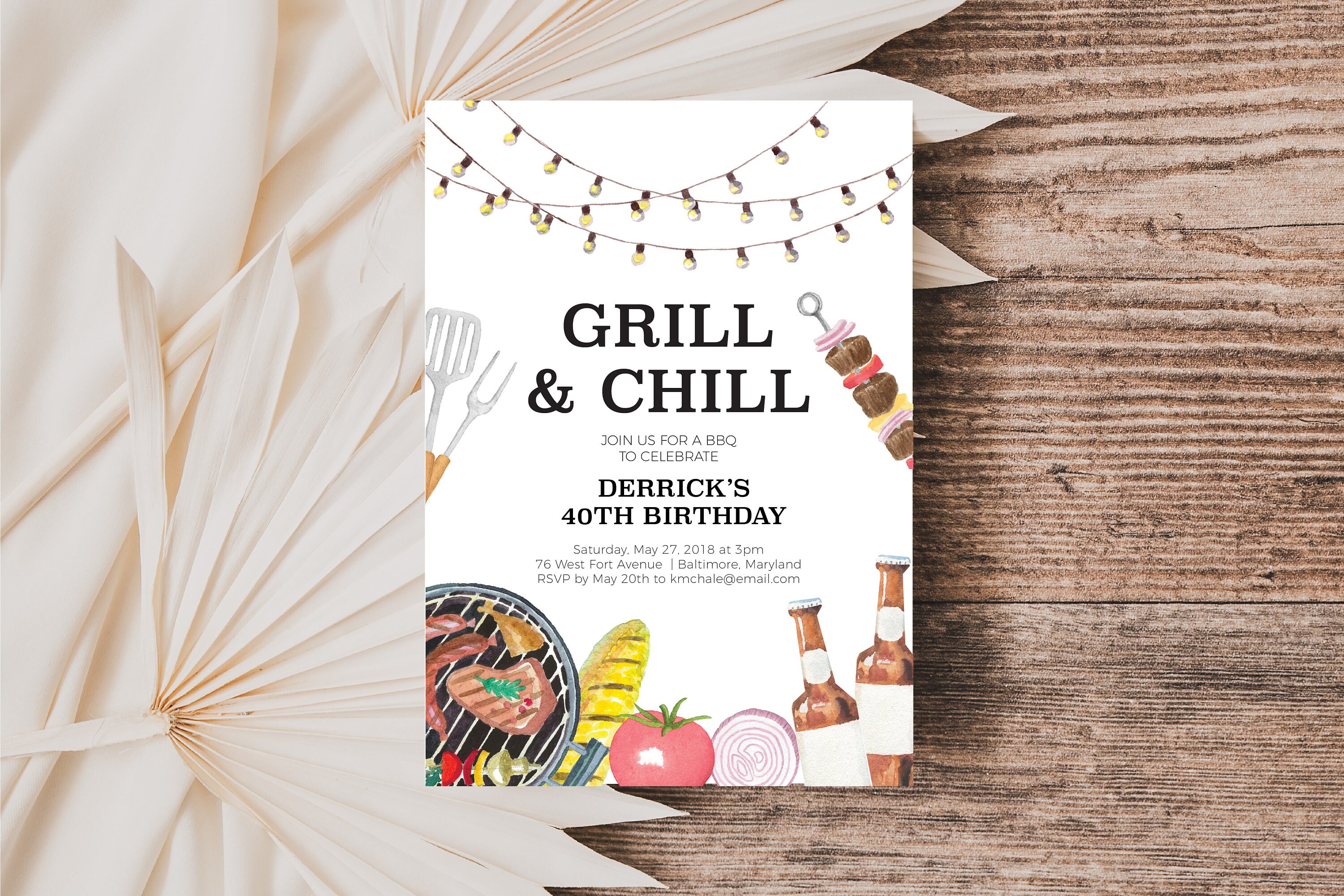 Grill and Chill Birthday Party Invitation Template, BBQ Birthday Party ...
