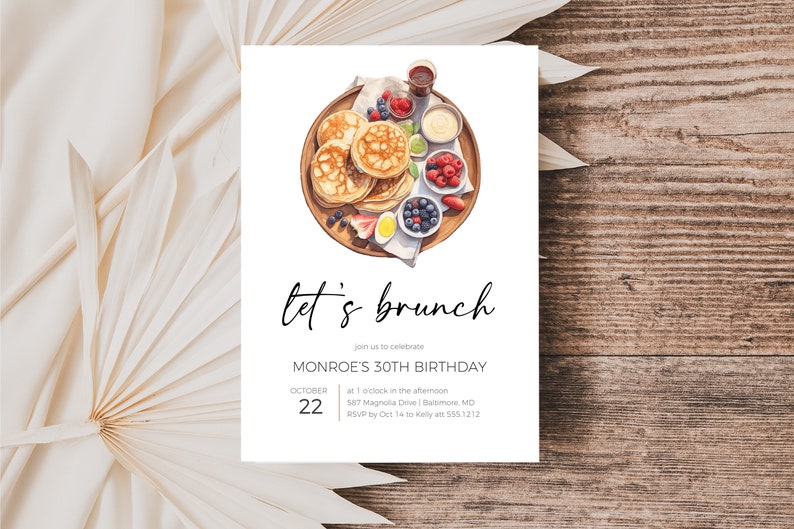 Birthday Brunch Invitation Template, Pancake Birthday Party Invitation ...