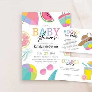 Summer Baby Shower Invitation Bundle, Editable Gender Neutral Pool ...