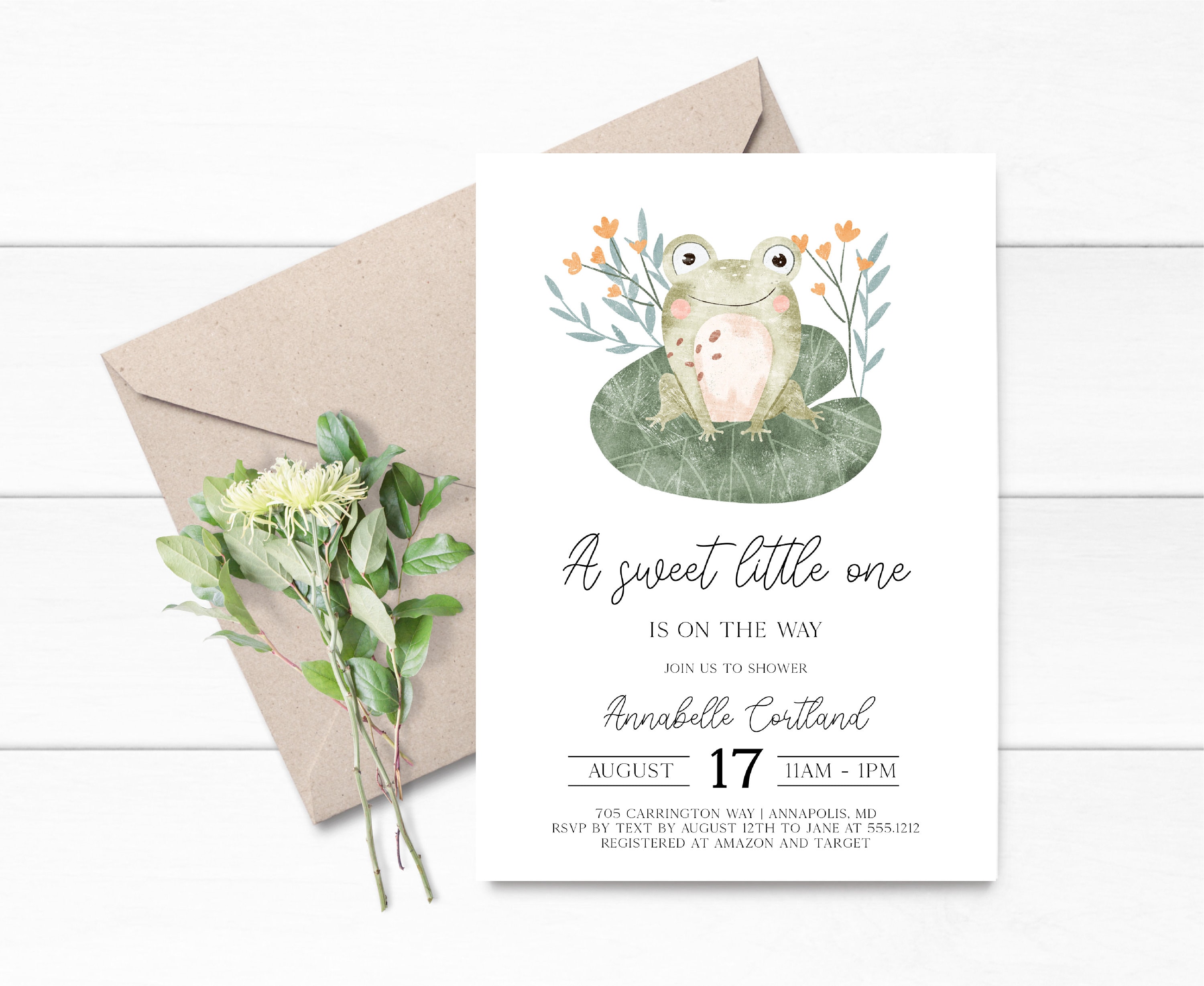 Frog Baby Shower Invitation, Frog Baby Shower Digital Invitation ...