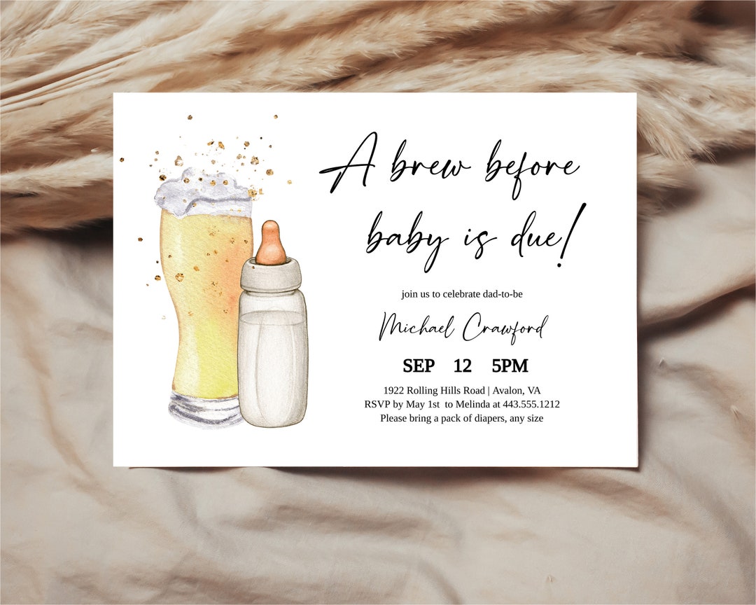 Printable Beer Diaper Party Invitation Template, Editable Brews and ...