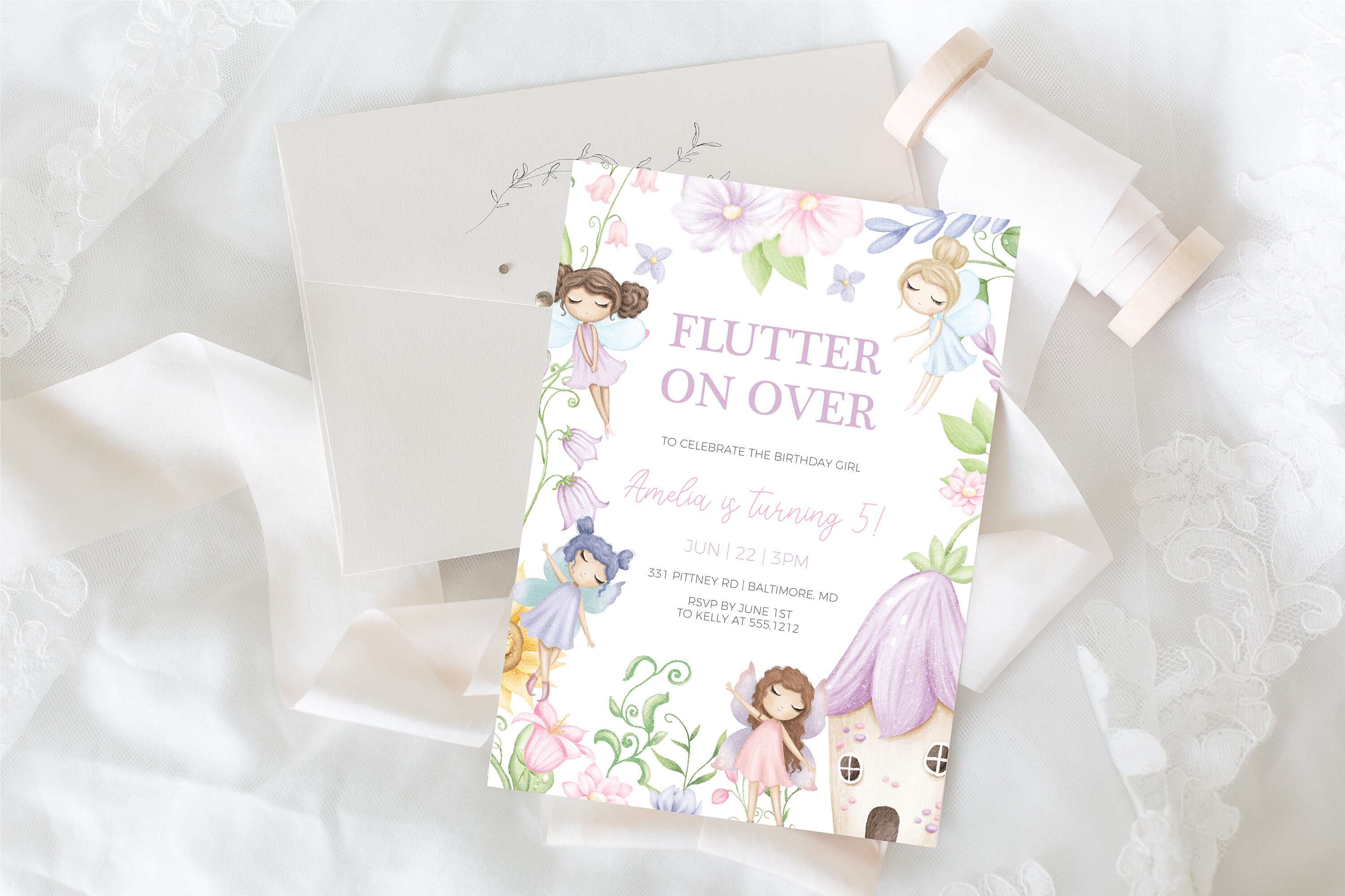 Fairy Birthday Party Invitation, Flutter and Twirl Fairy Birthday Party ...