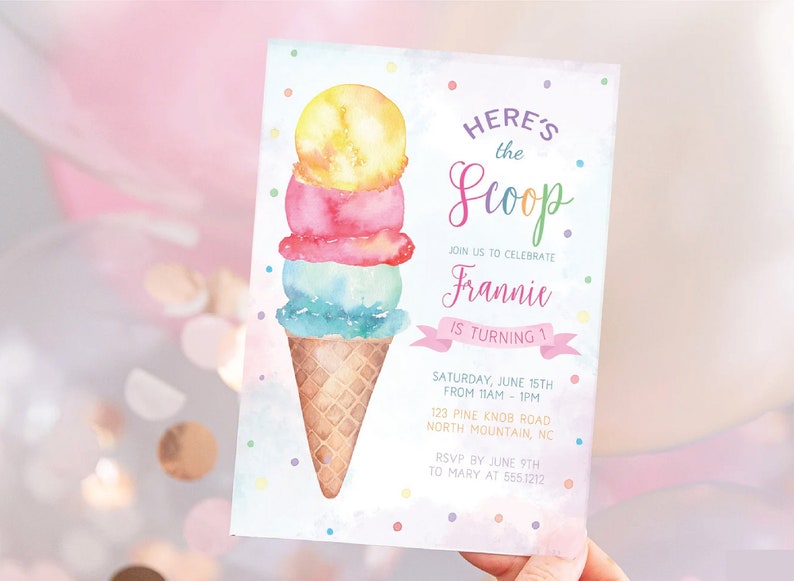 Ice Cream Birthday Party Invitation Ice Cream Invitation - Etsy