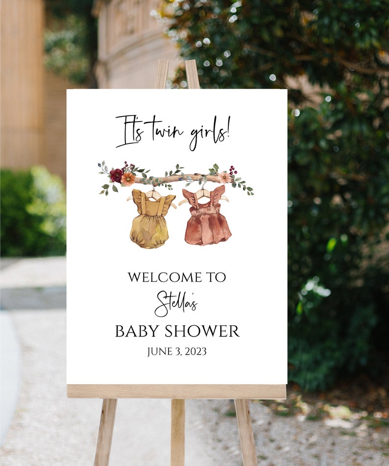 Boho Twin Girls Baby Shower Welcome Sign, Fall Baby Shower Sign ...