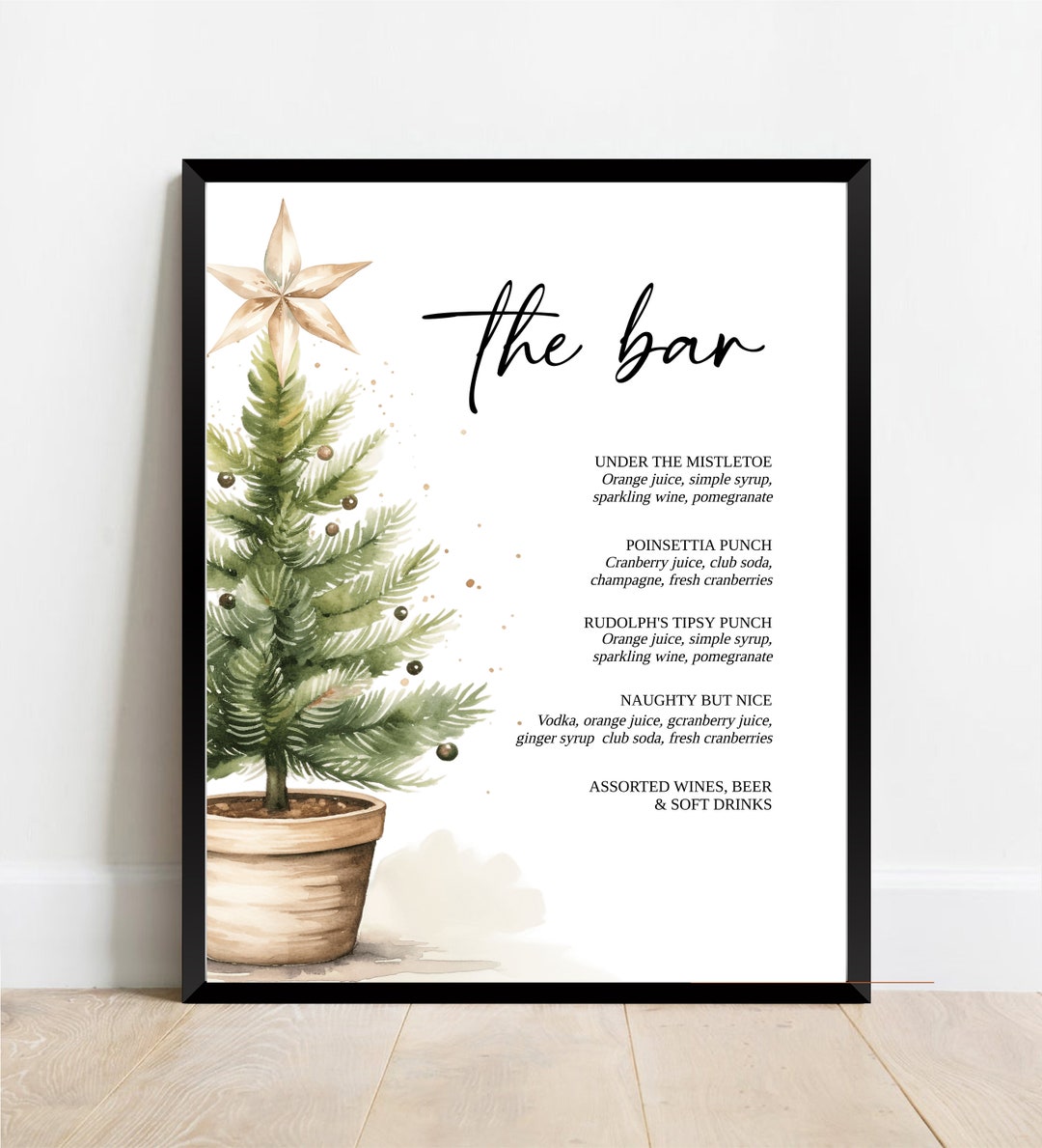 Christmas Bar Menu Sign Template, Christmas Party Bar Sign, Printable ...