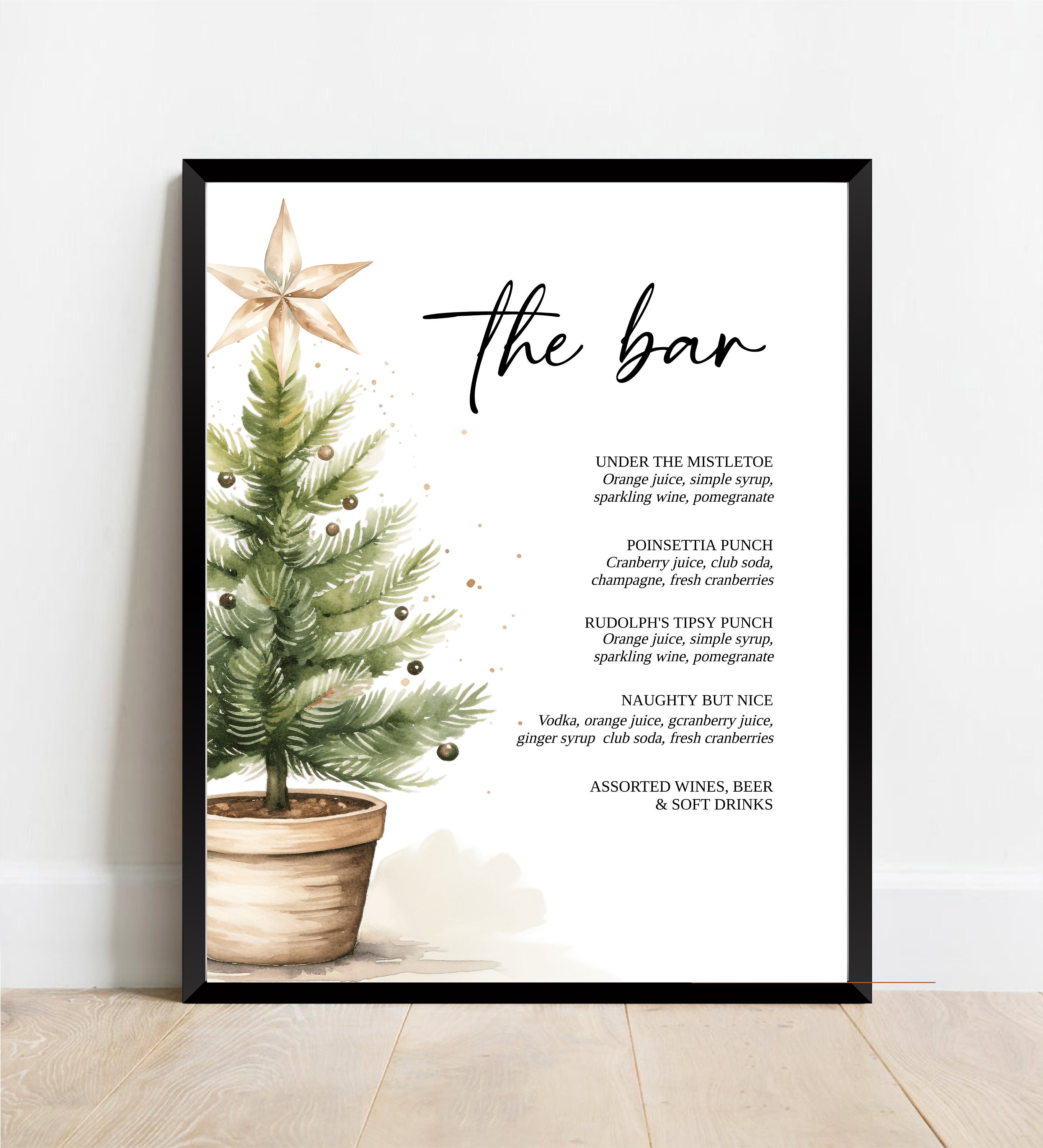 Christmas Bar Menu Sign Template, Christmas Party Bar Sign, Printable ...