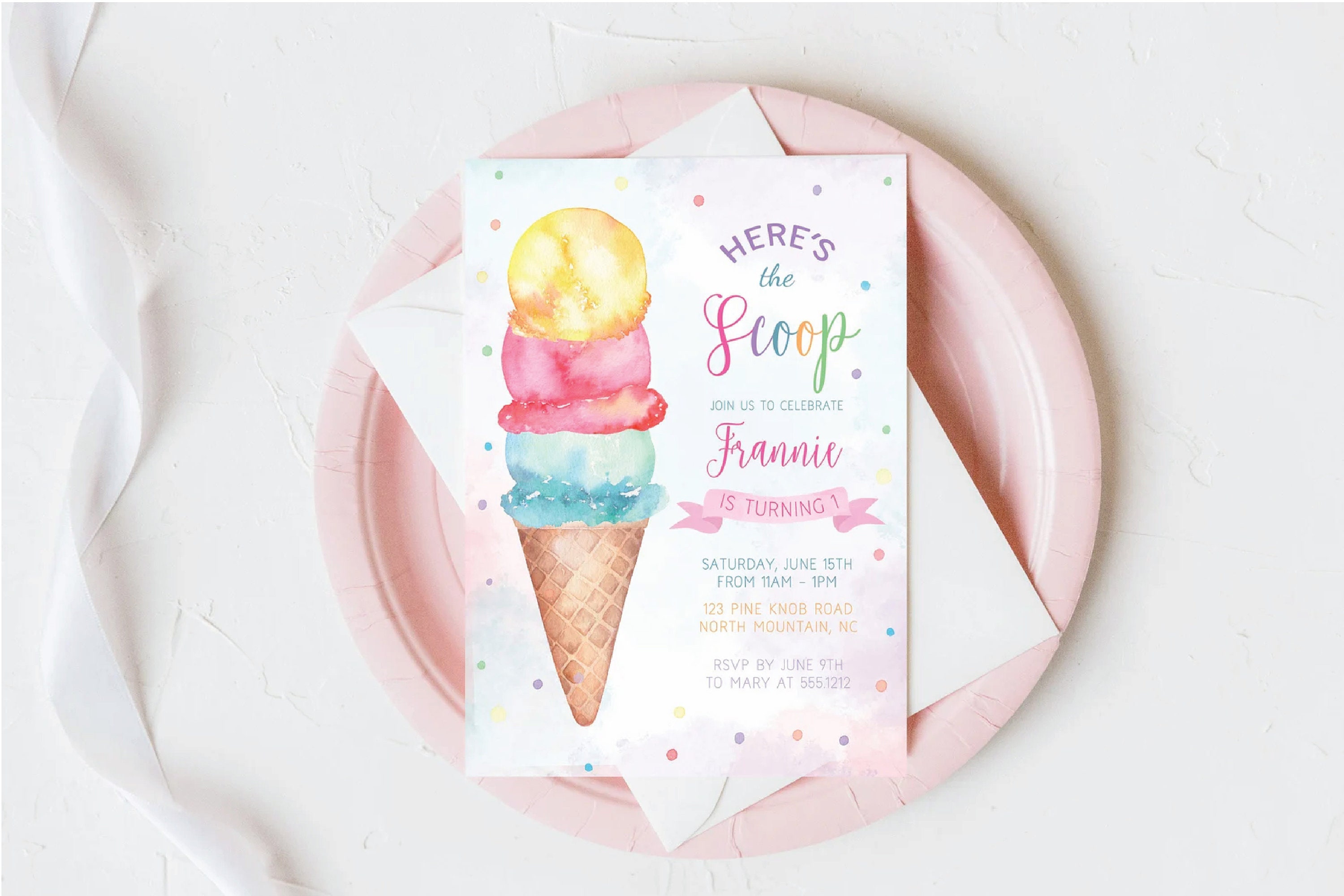 Ice Cream Birthday Party Invitation, Ice Cream Invitation, Editable Ice ...