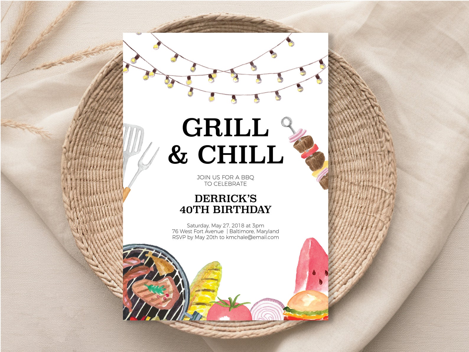 Grill and Chill Birthday Party Invitation Template, BBQ Birthday Party ...