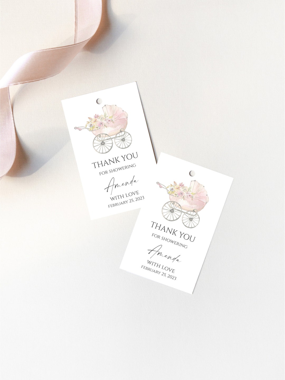 Baby Carriage Favor Tag, Girl Baby Shower Thank You Tag, Printable Baby ...
