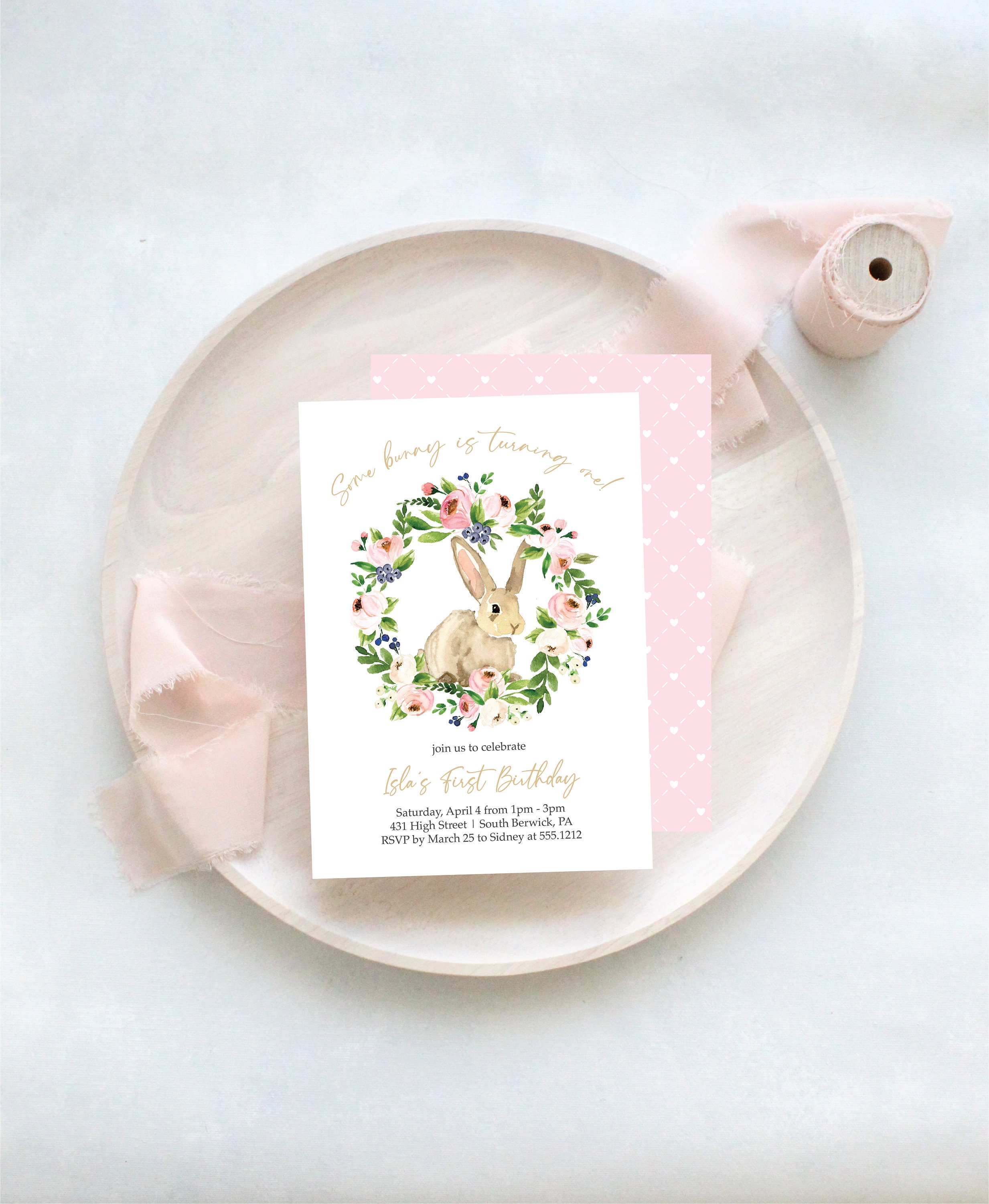 Girl Bunny Birthday Party Invitation, Pink Bunny Birthday Party Invite ...