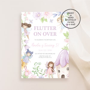 Fairy Birthday Party Invitation, Flutter and Twirl Fairy Birthday Party ...