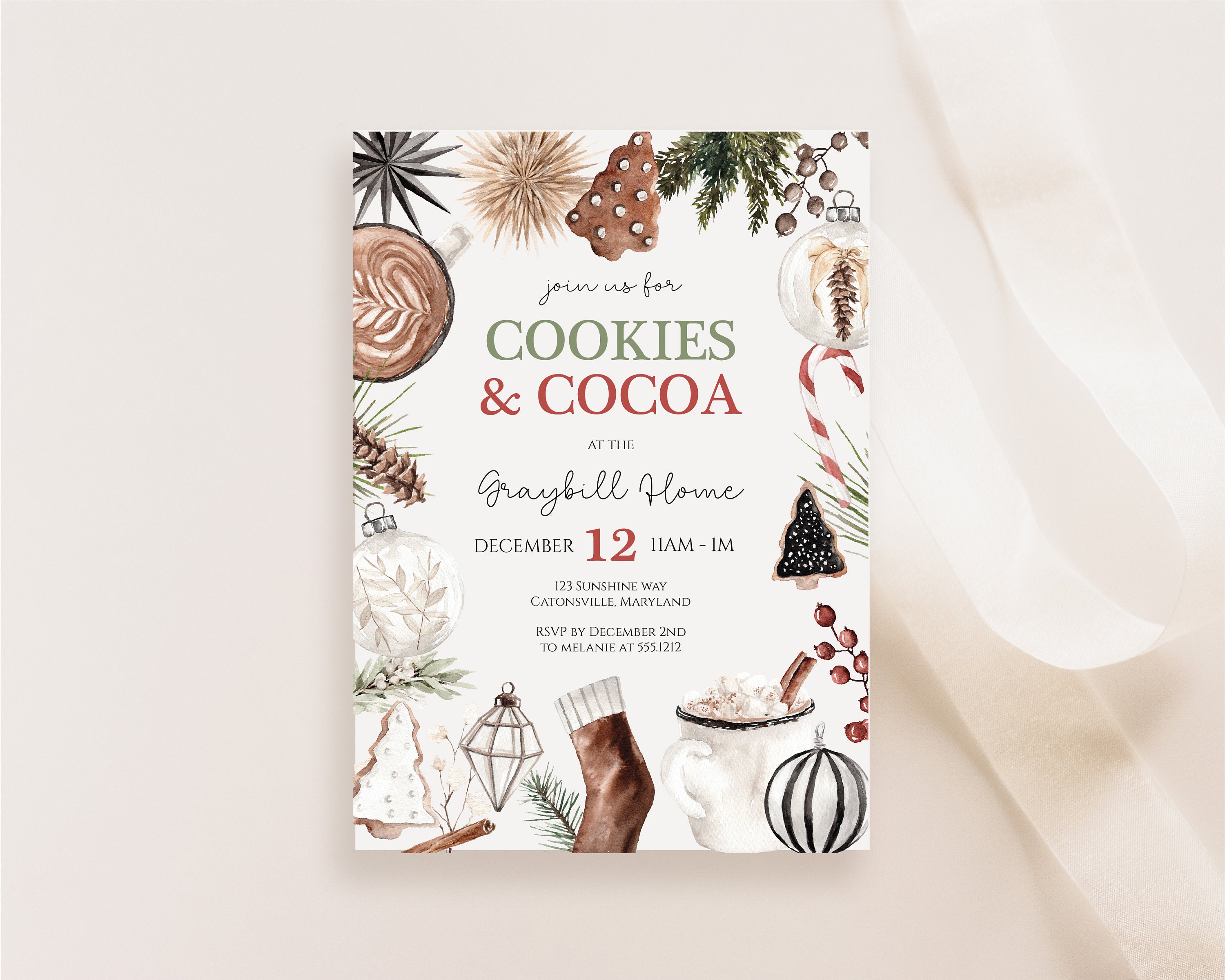 Cookies and Cocoa Invitation, Holiday Open House Invite, Christmas ...