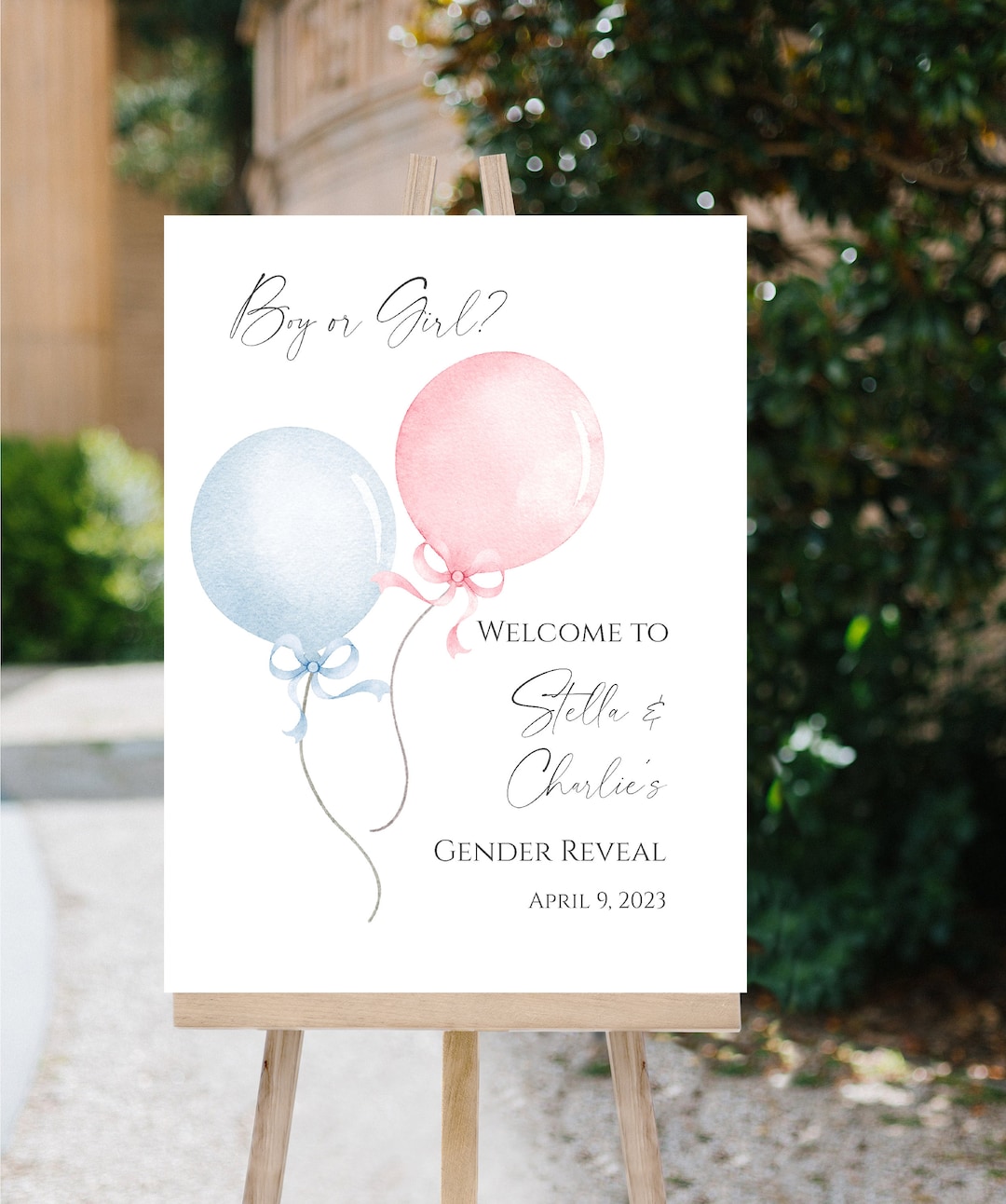 Pink or Blue Balloon Gender Reveal Sign, Editable Minimalist Gender ...