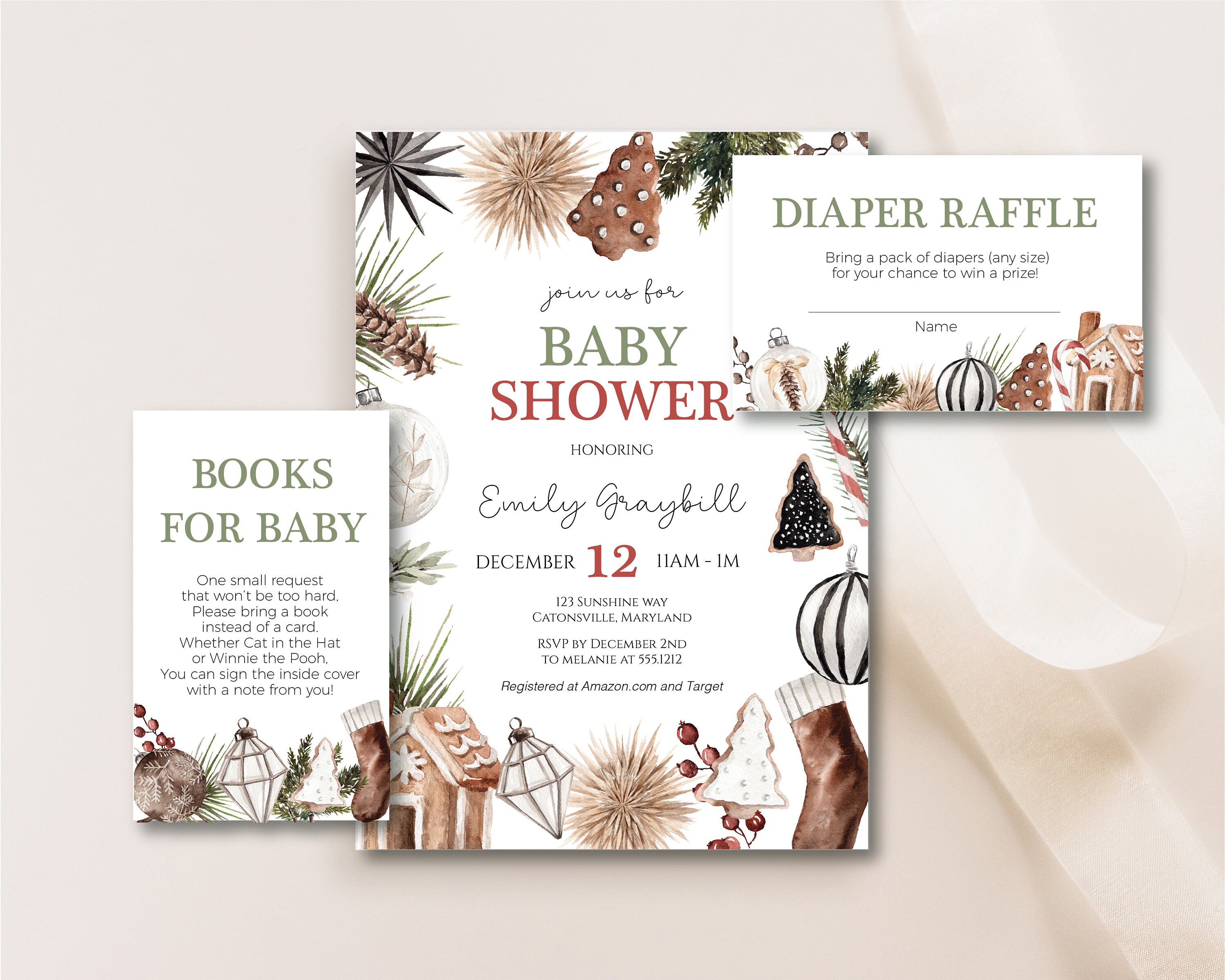 Holiday Baby Shower Invitation Bundle, Winter Baby Shower Invitation ...