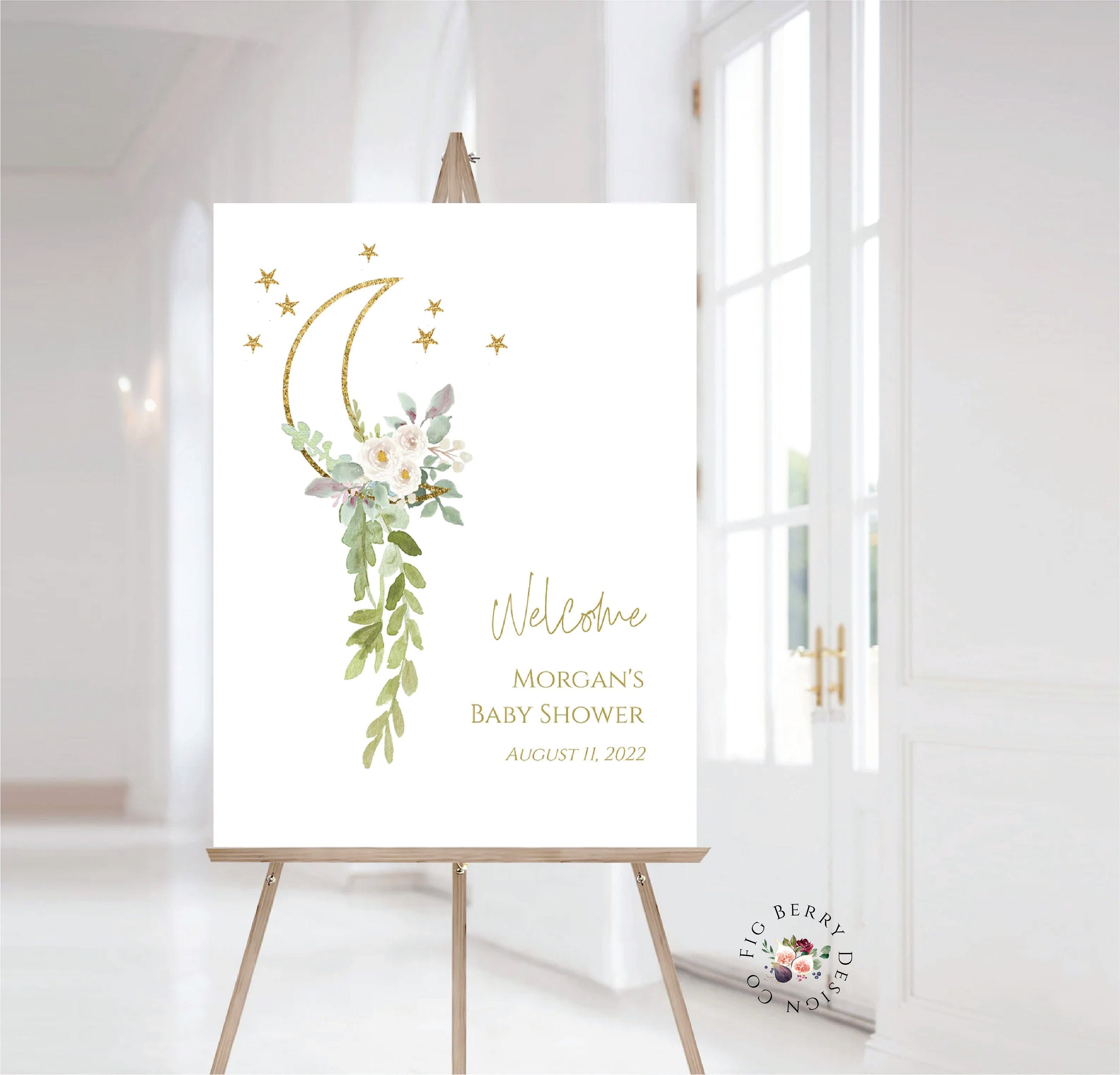 Over the Moon Gender Neutral Baby Shower Welcome Sign, Moon and Stars ...