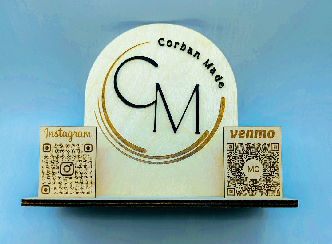 Table Top Logo Sign With QR Codes, QR Code Display Sign, Business Sign ...