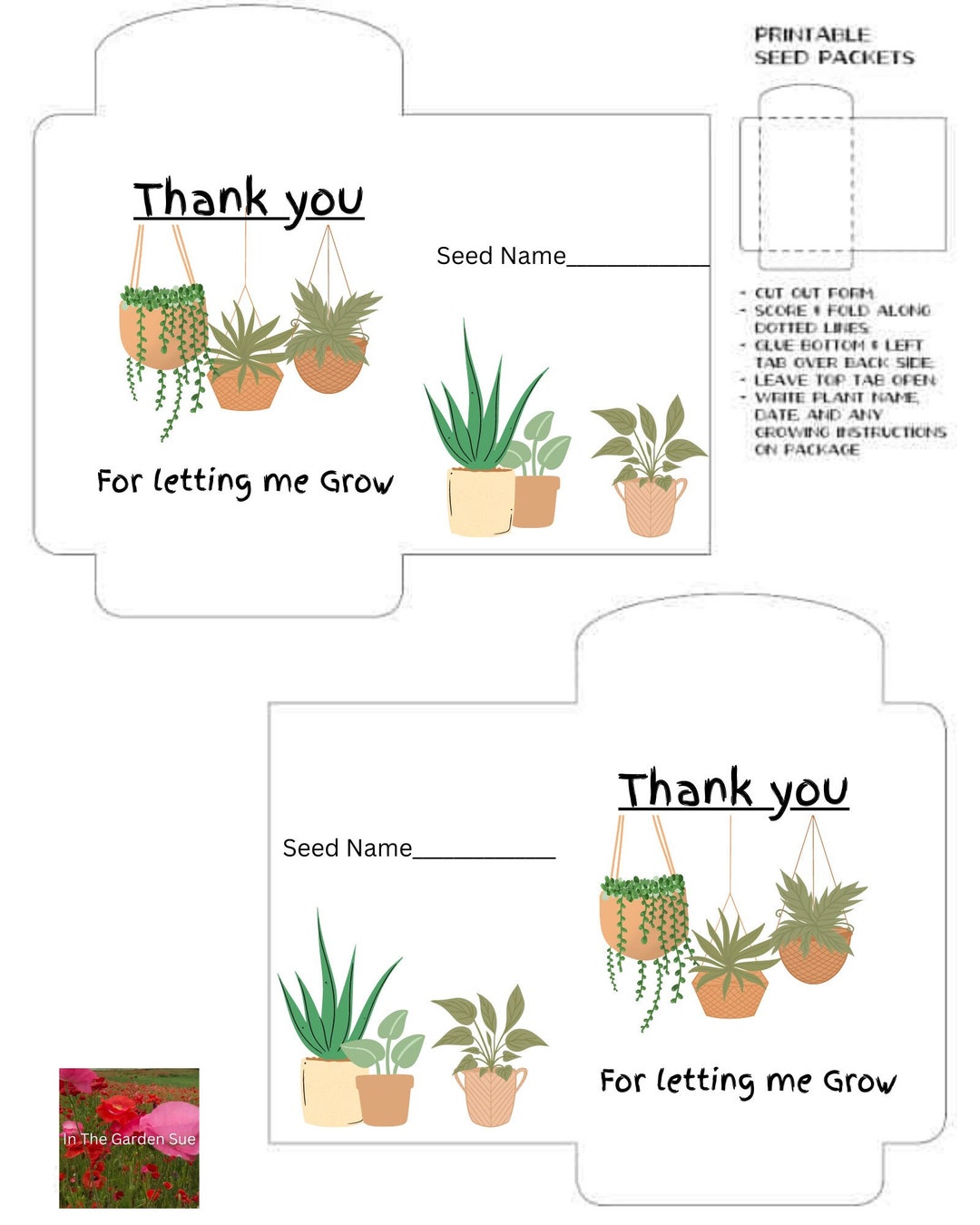 Seed Packet Thank You Gift- Favor- Inexpensive DIY Template- Printable ...