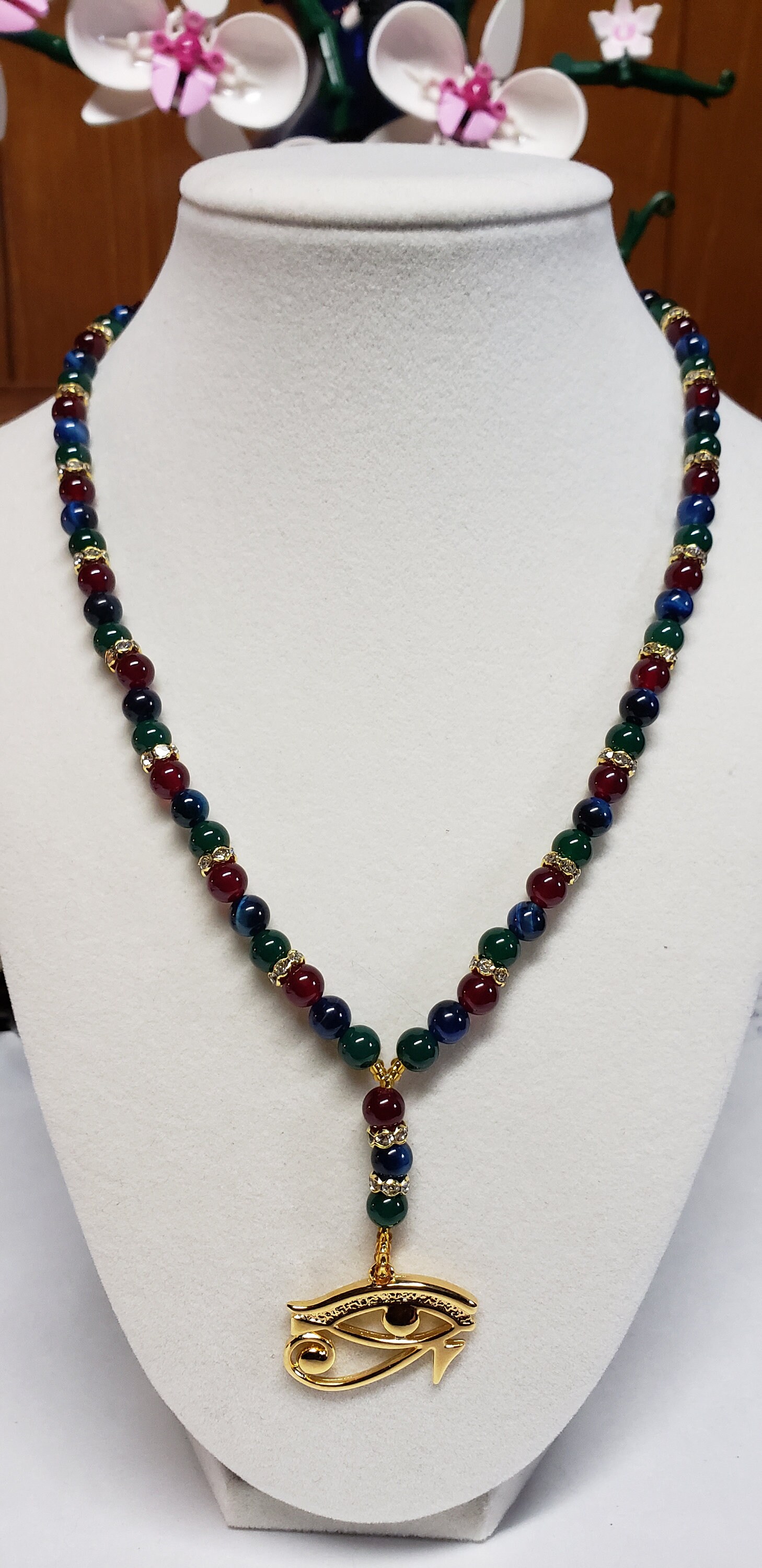 Egyptian Eye Necklace, Pharoah, Y Necklace, Jade Beads - Etsy