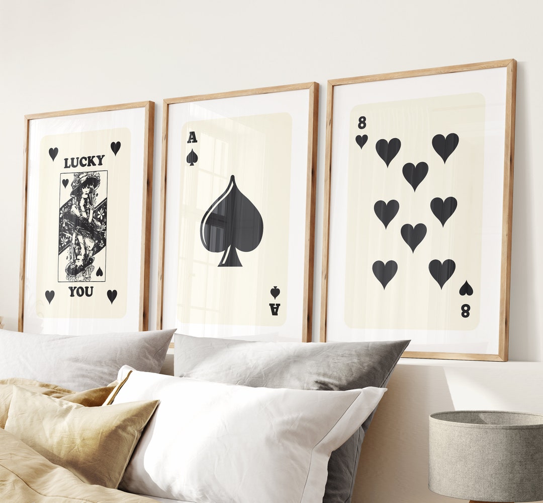 Playing Cards Black Art Set 3 Lucky Queen Hearts Art Card Aesthetic ...