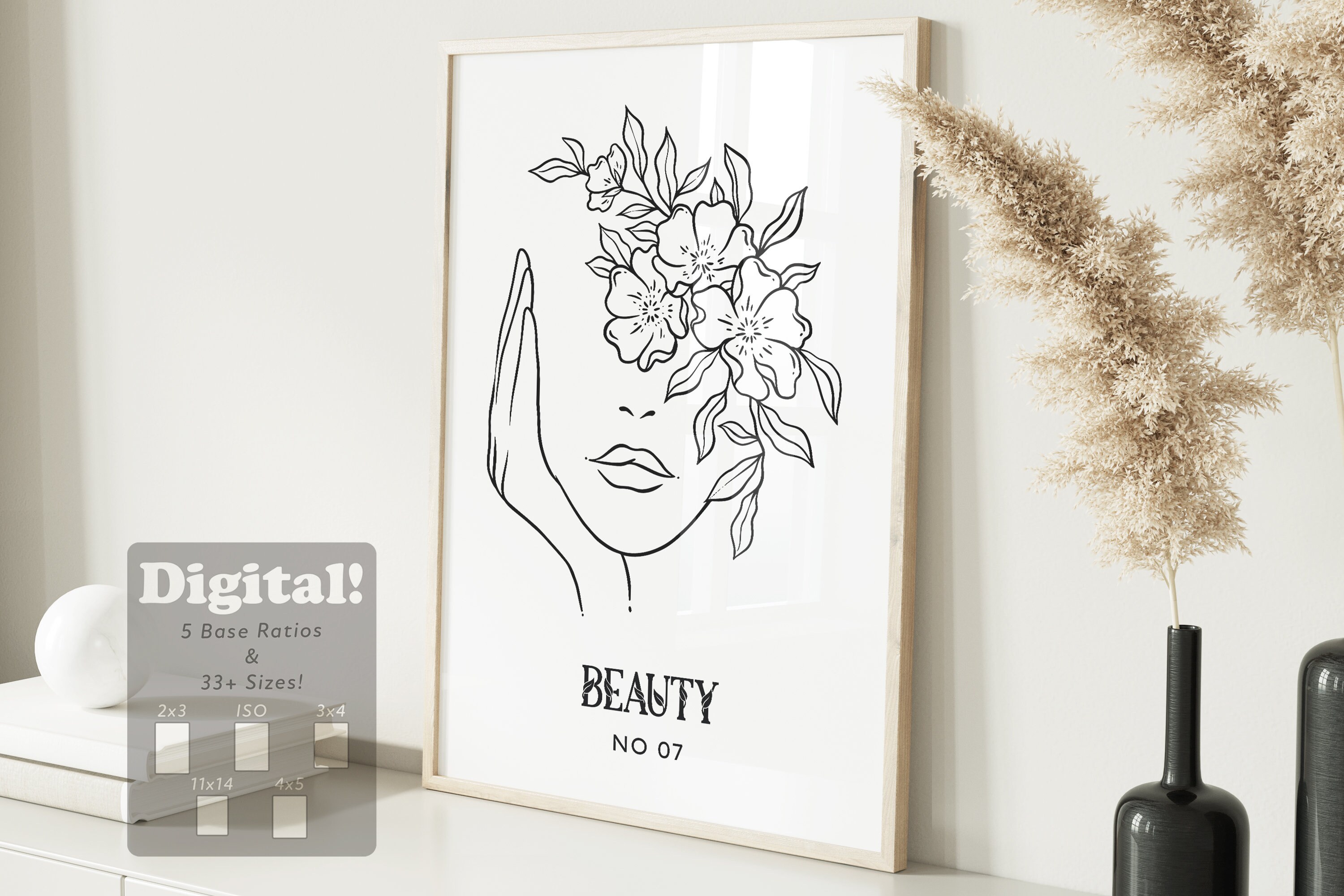 Beauty Flower Girl Boho Art Printable Wall Art Minimal Wall - Etsy