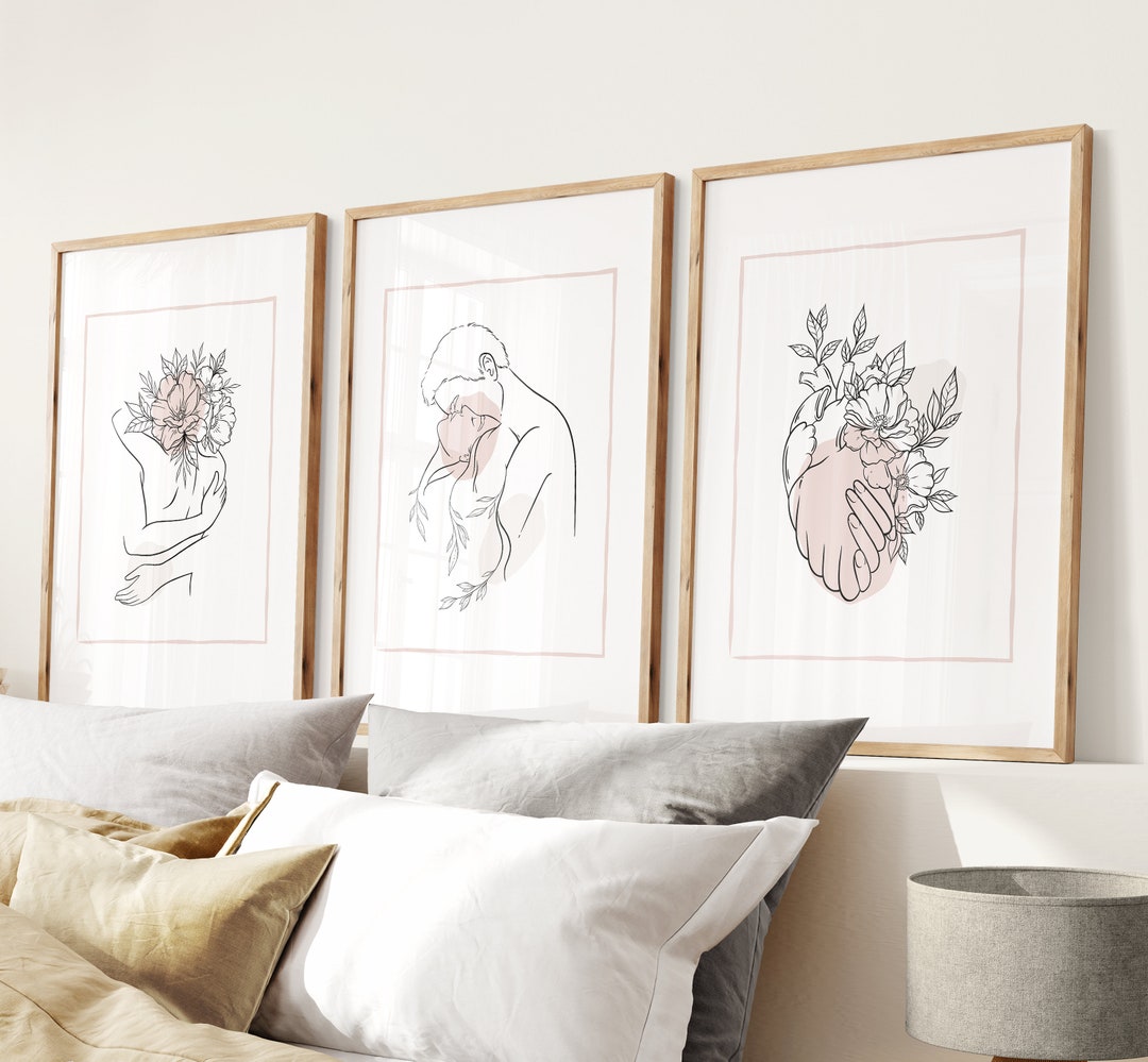 His Her Couple Art One Line Drawing Minimalist Line Art Bedroom Wall ...